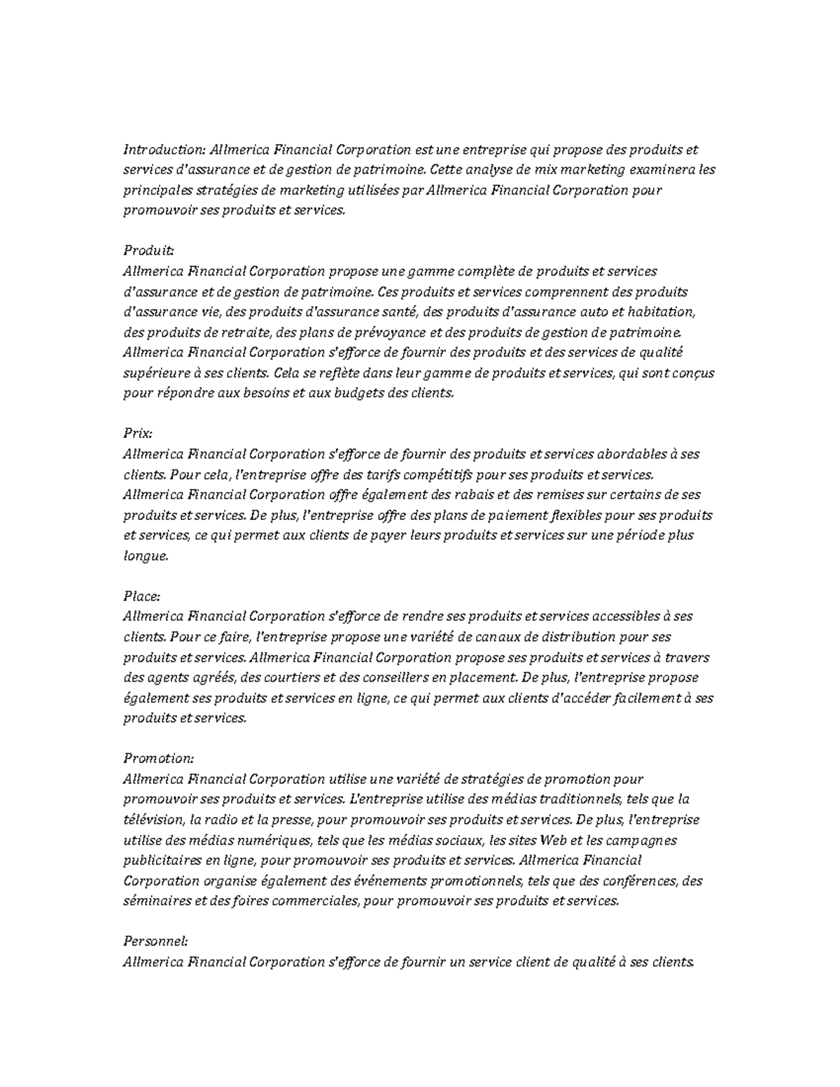 Allmerica Financial Corporation; marketing mix - Introduction ...