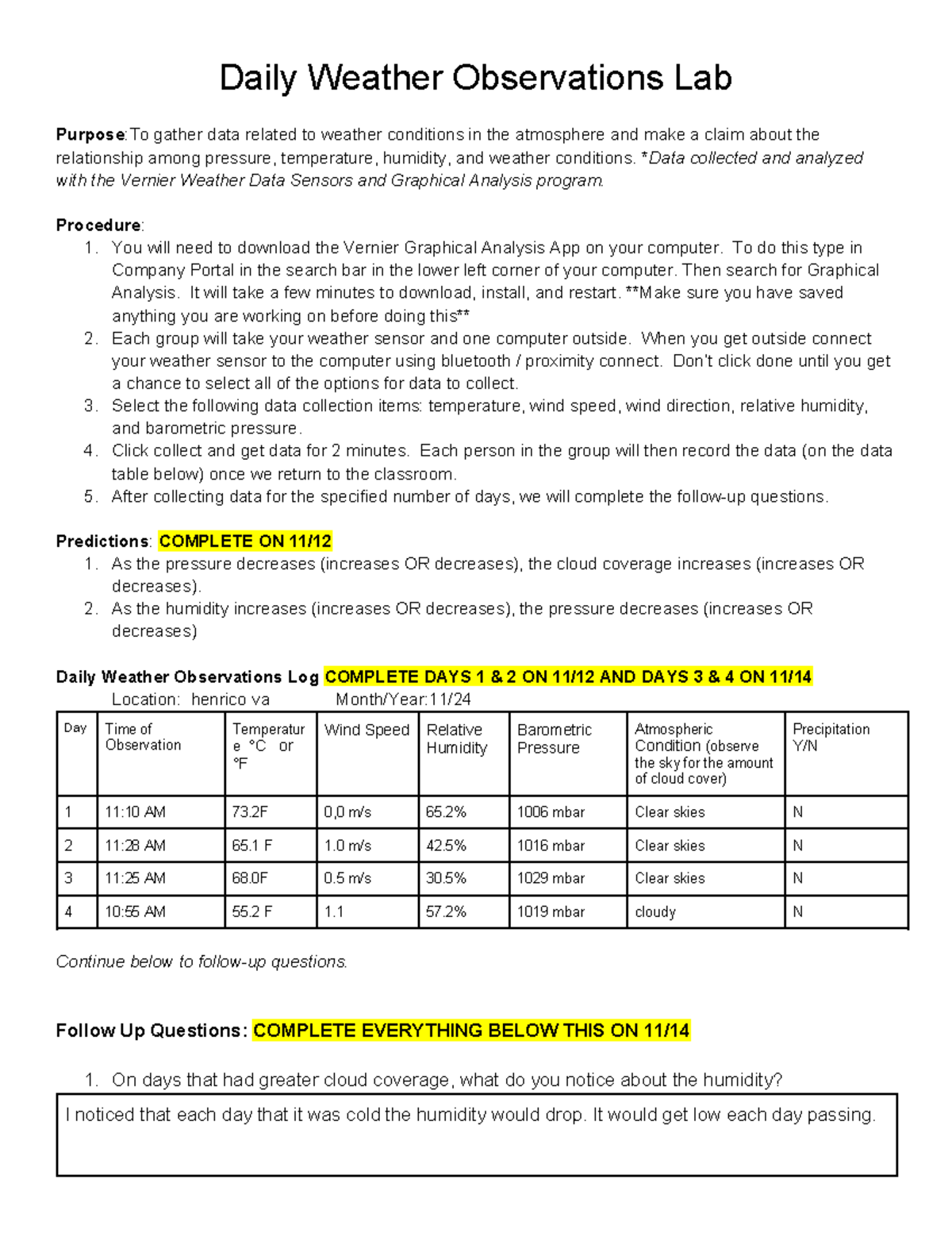 chloe parker - Weather Observations Lab - 9969586 - Daily Weather ...
