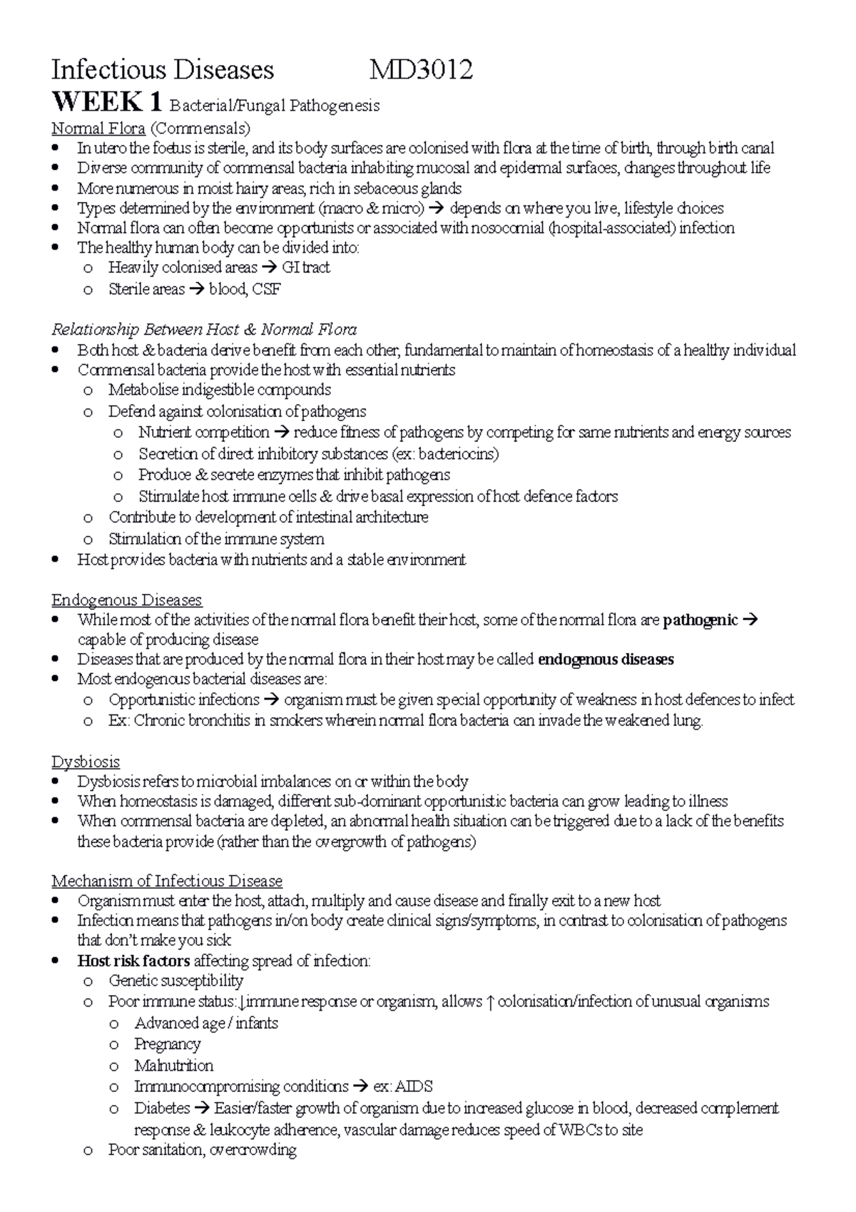 Infectious Disease Notes - Infectious Diseases MD WEEK 1 Bacterial ...