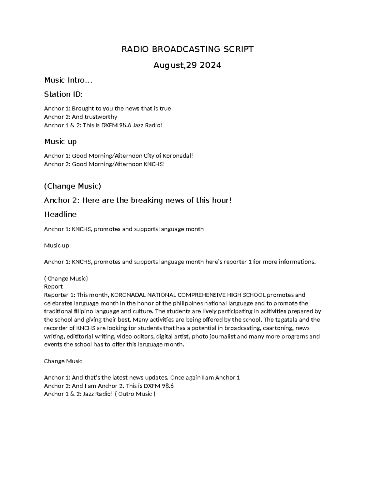 Radio- Broadcasting- Script - RADIO BROADCASTING SCRIPT August,29 2024 ...