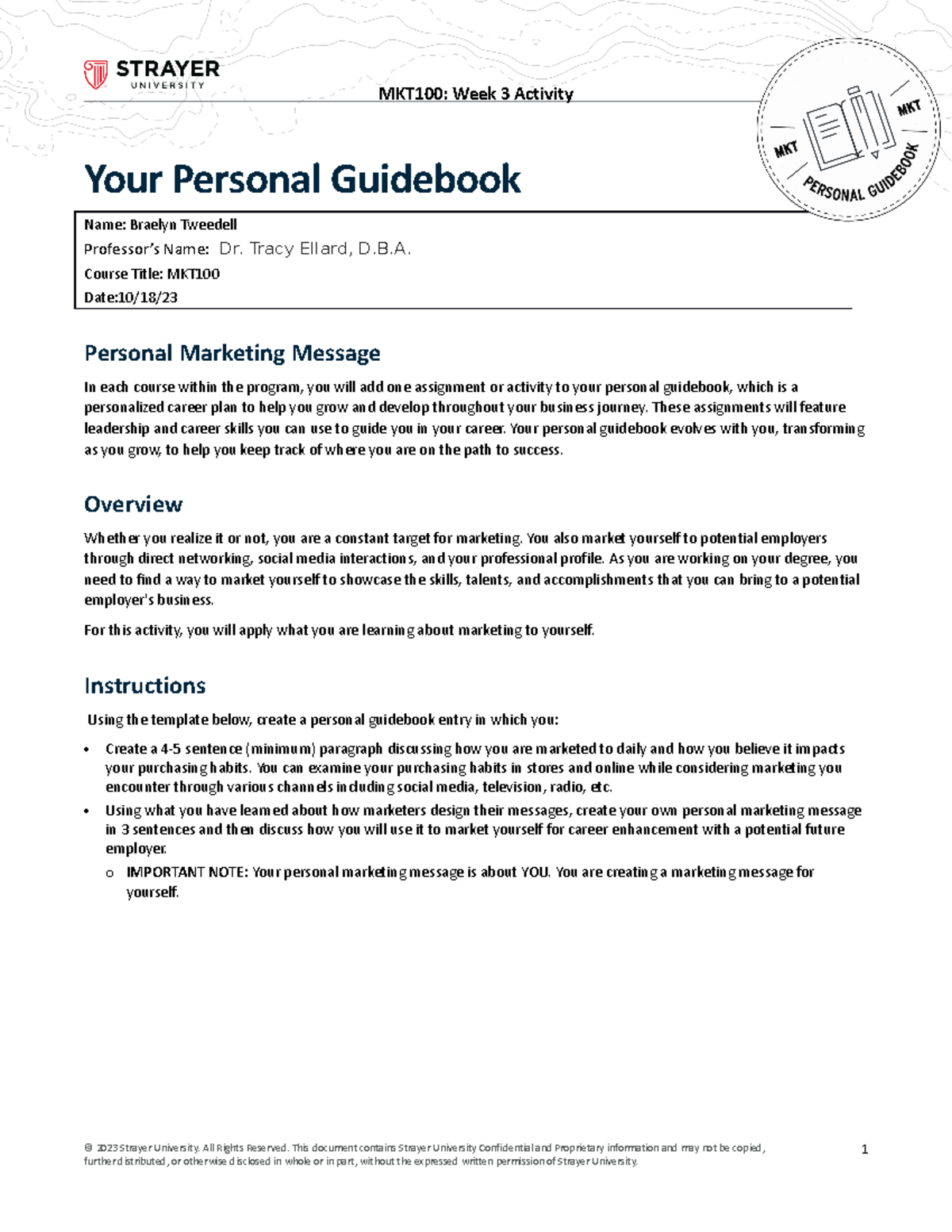 SU MKT100 Wk03 Assignment Guidebook v01 - Your Personal Guidebook Name ...