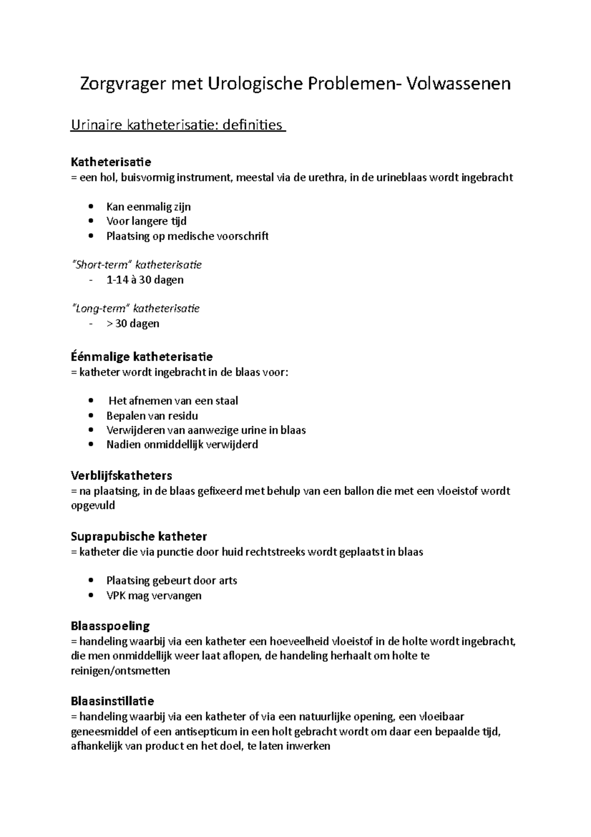 Zorgvrager met Urologische Problemen Samenvatting - Zorgvrager met ...