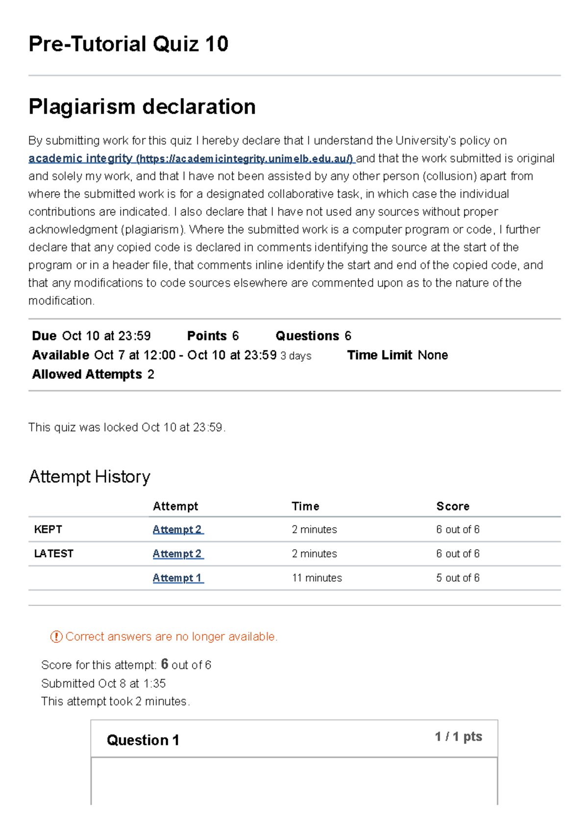 Pre-Tutorial Quiz 10 answer 2021 sem2 - Pre-Tutorial Quiz 10 Plagiarism ...