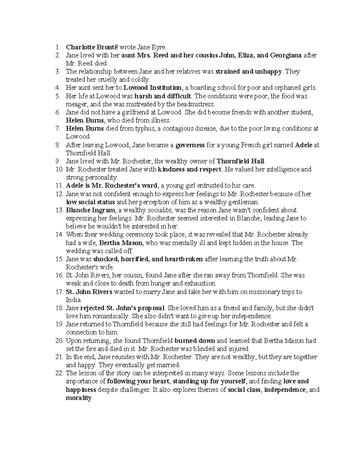 Charlotte Brontë wrote Jane Eyre - Jane lived with her aunt Mrs. Reed ...