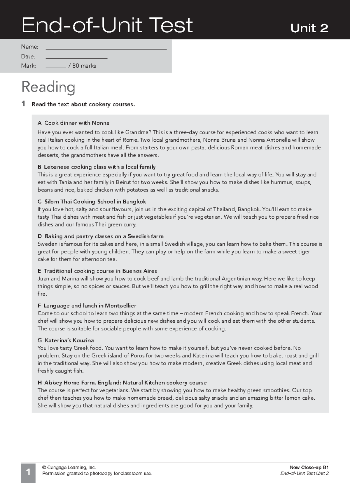 B1 end-of-unit test unit 2 - ####### © Cengage Learning, Inc ...