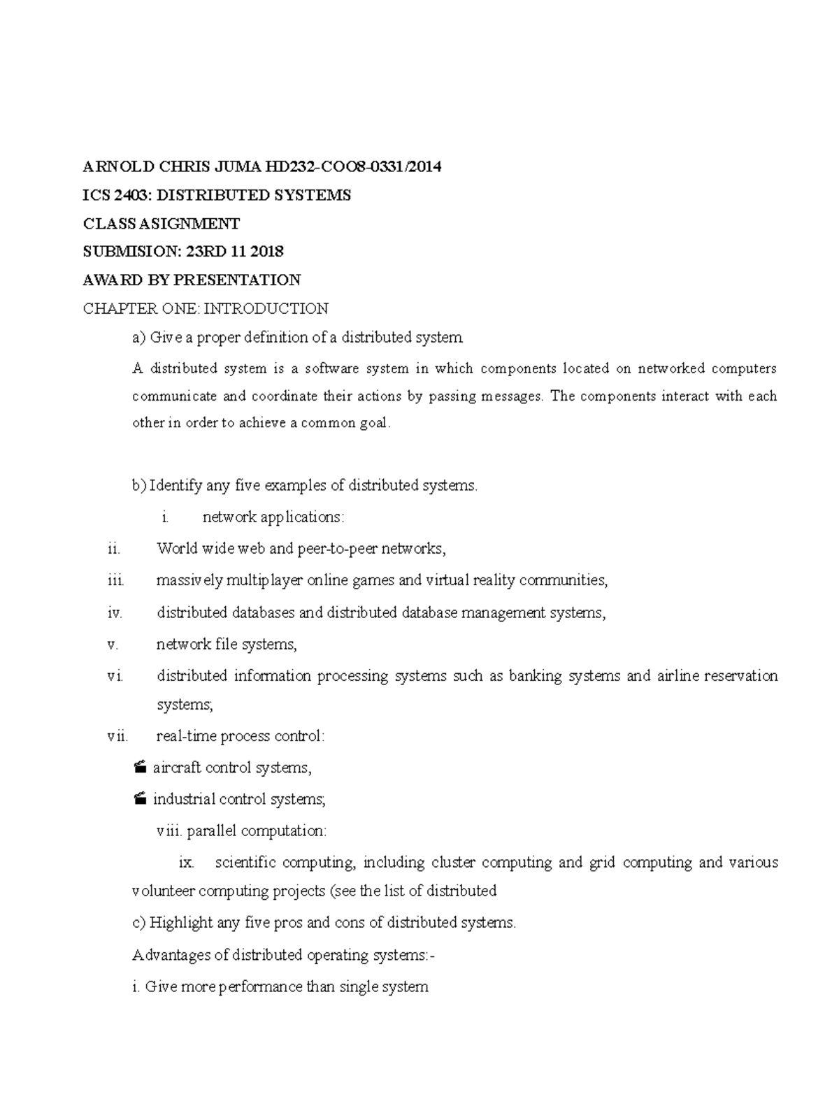 Arnoe dbms - ARNOLD CHRIS JUMA HD232-COO8-0331/ ICS 2403: DISTRIBUTED ...