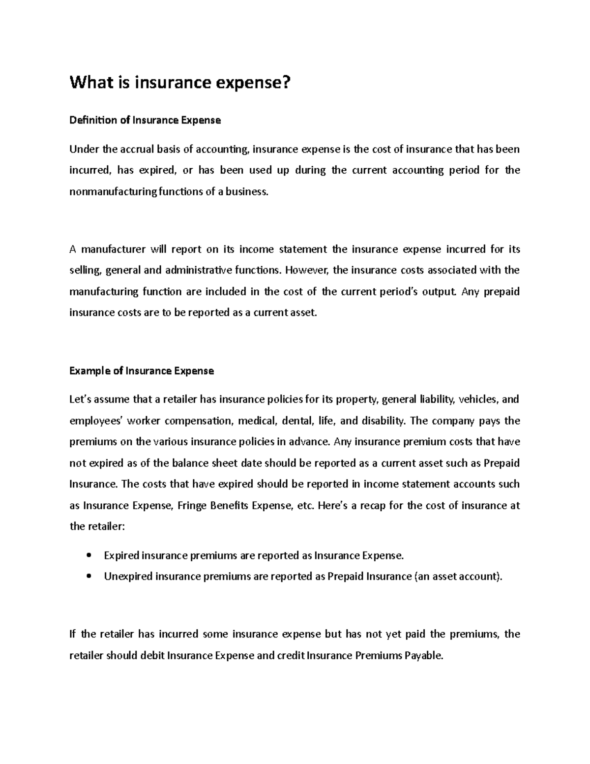 What Is Insurance Expense What Is Insurance Expense Definition Of 