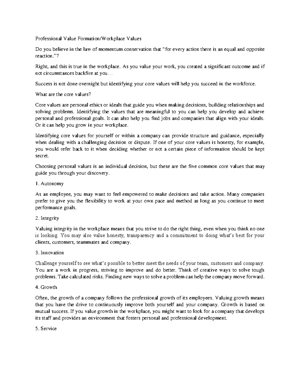 Delatrinidad Professional Values Formation - Professional Value ...