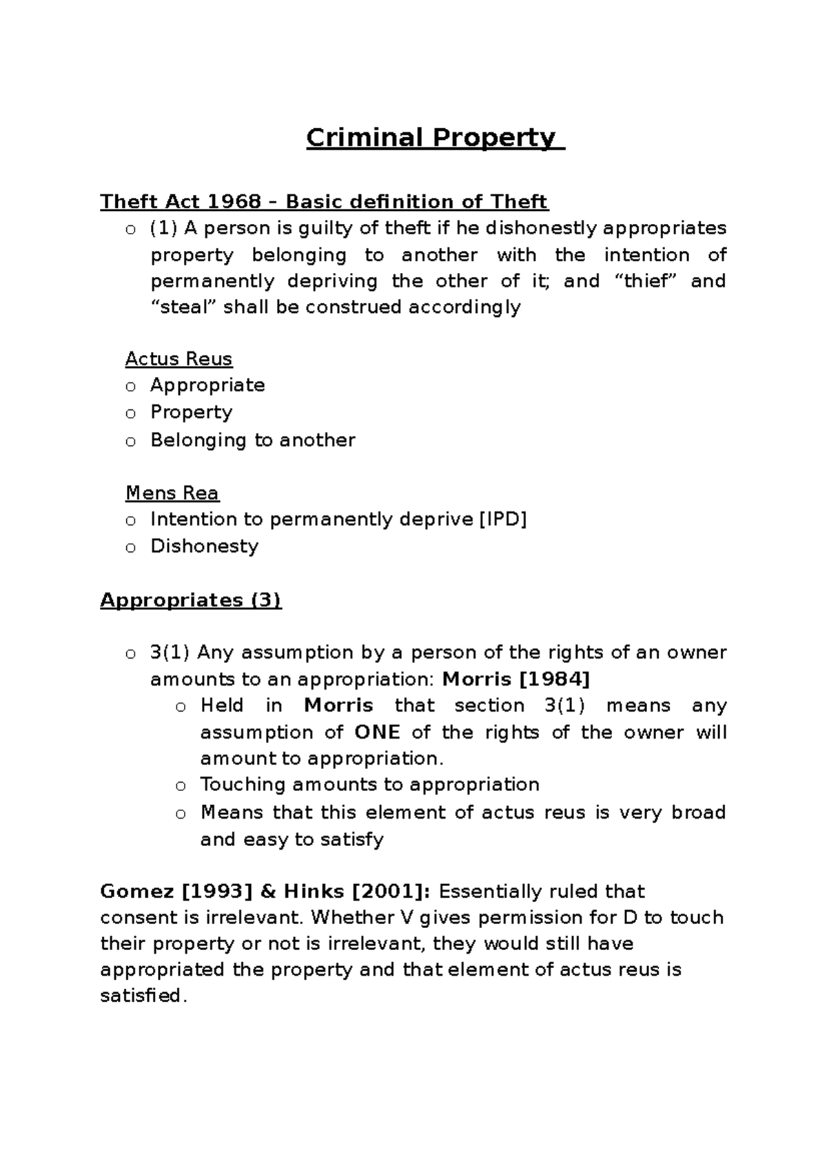 Theft 1 - Criminal Property Theft Act 1968 – Basic deinition of Theft o ...