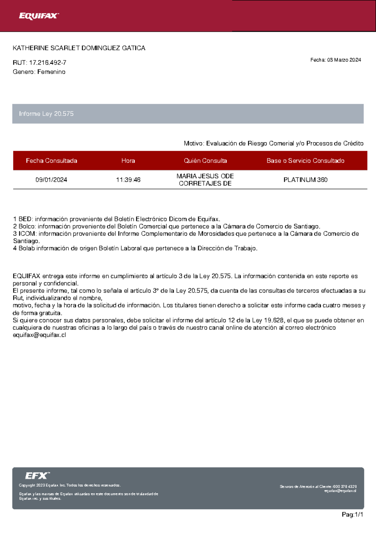 Informe Ley 20.575 - KATHERINE SCARLET DOMINGUEZ GATICA RUT: 17.216-7 ...