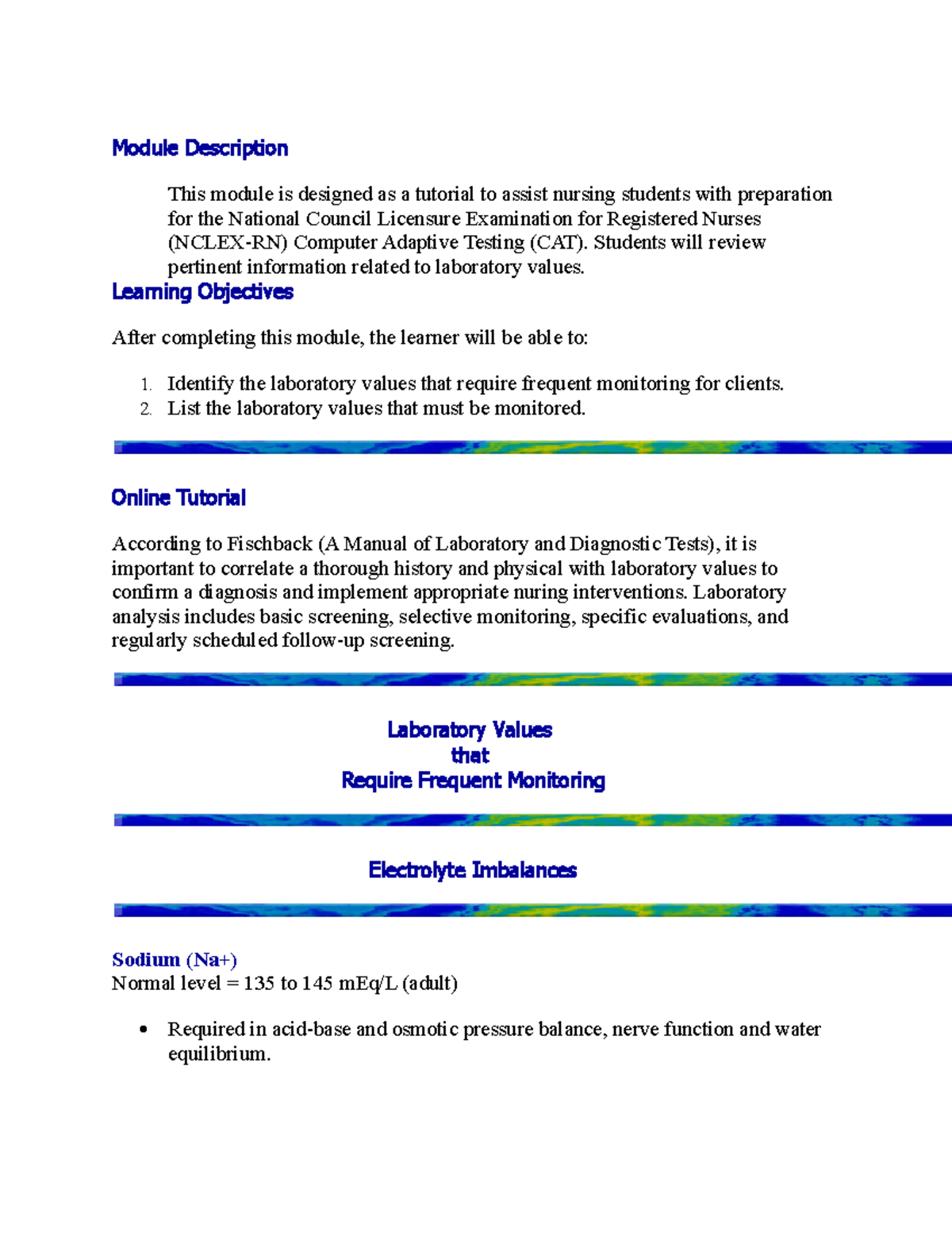 Lab values module - Lecture notes 1 - Module Description This module is ...