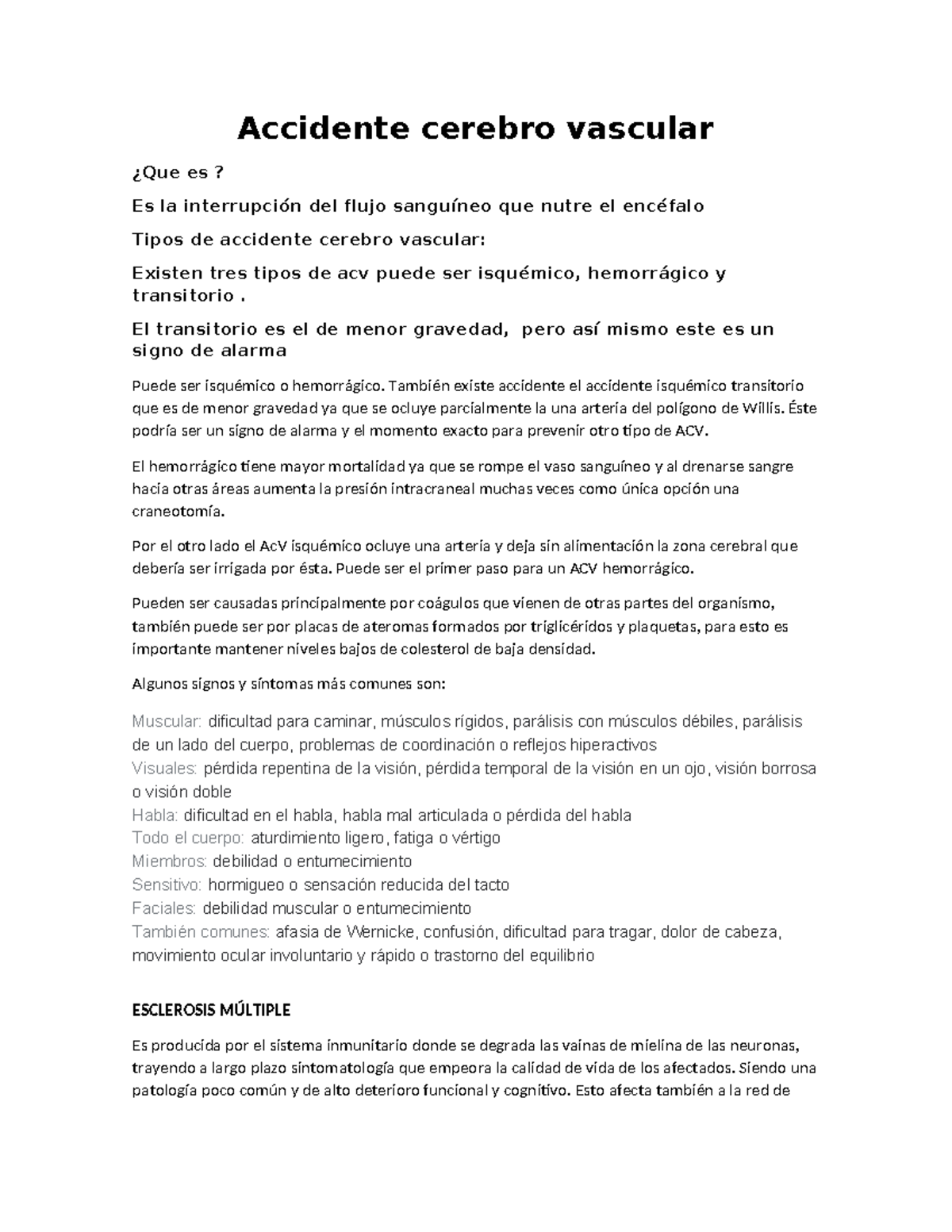 ACV y esclerosis - Accidente cerebro vascular ¿Que es? Es la ...