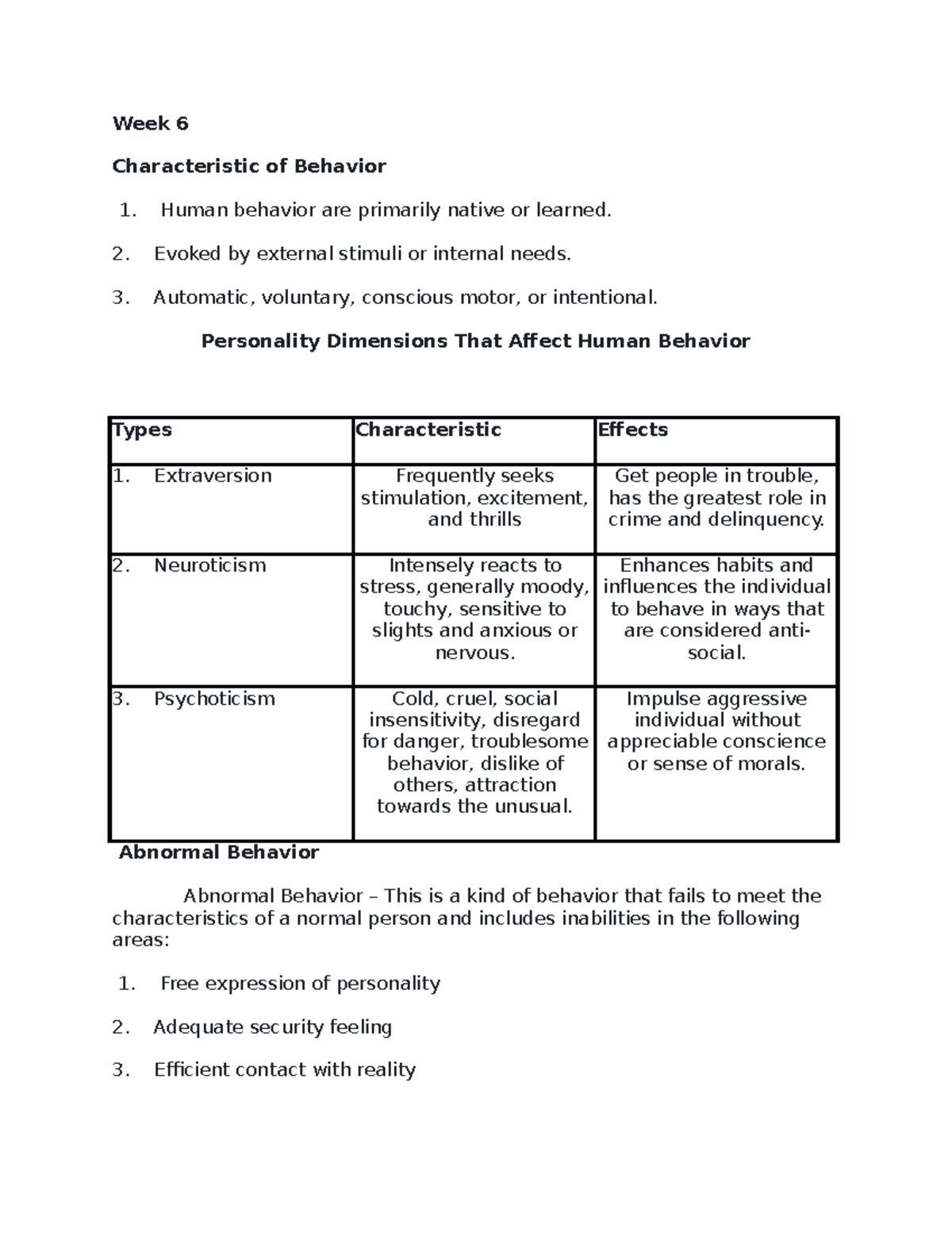 Week 6 Characteristic of Behavior - Week 6 Characteristic of Behavior ...