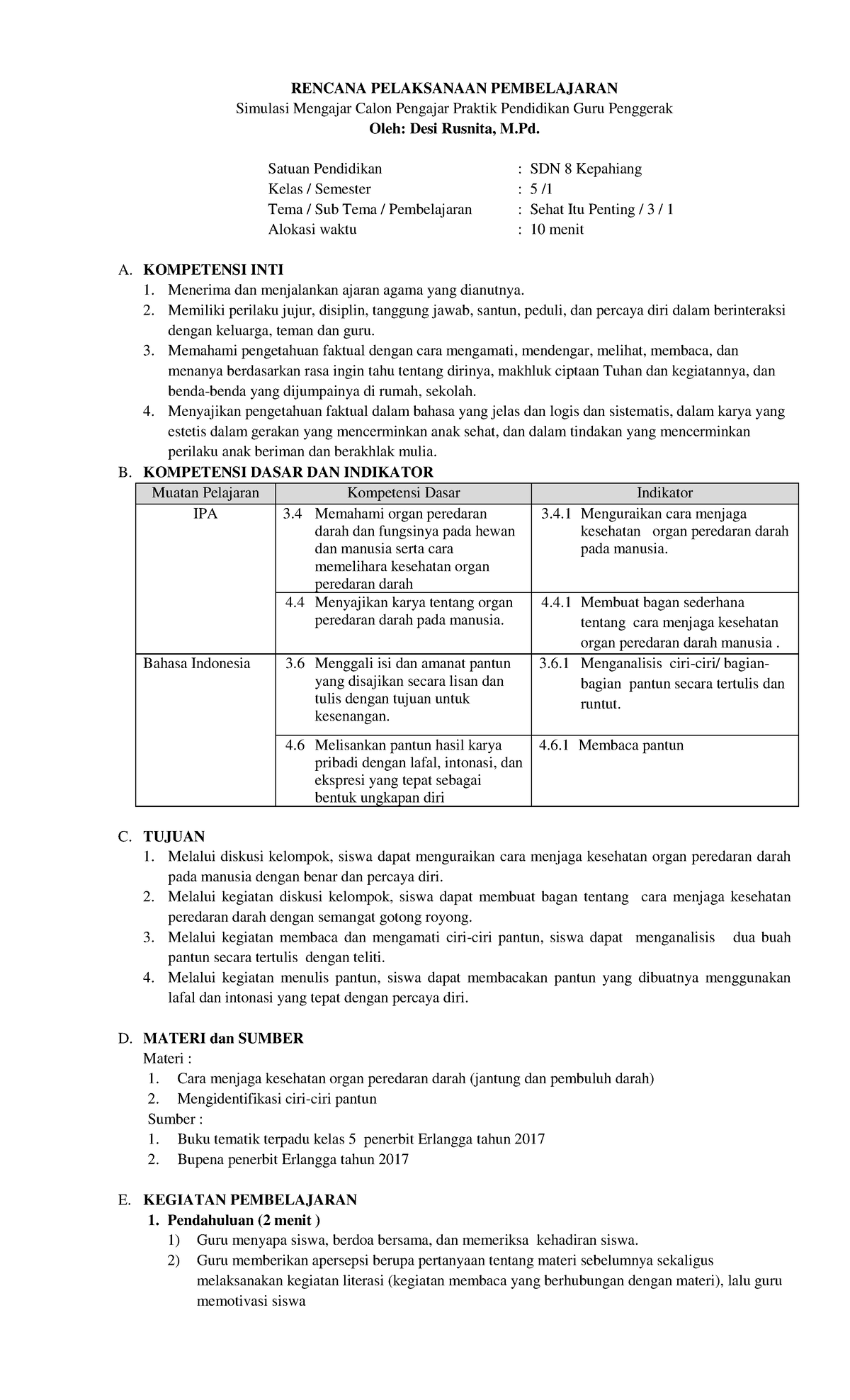 RPP Simulasi Sehat ITU Penting OK - RENCANA PELAKSANAAN PEMBELAJARAN ...