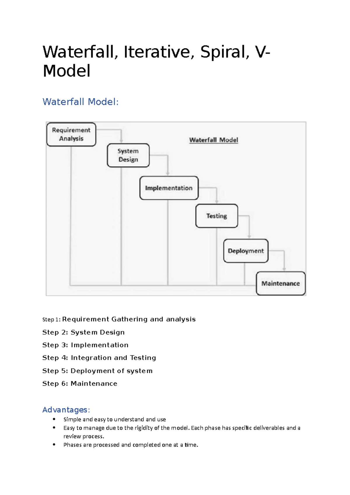 SDLC Models - Waterfall, Iterative, Spiral, V- Model Waterfall Model ...