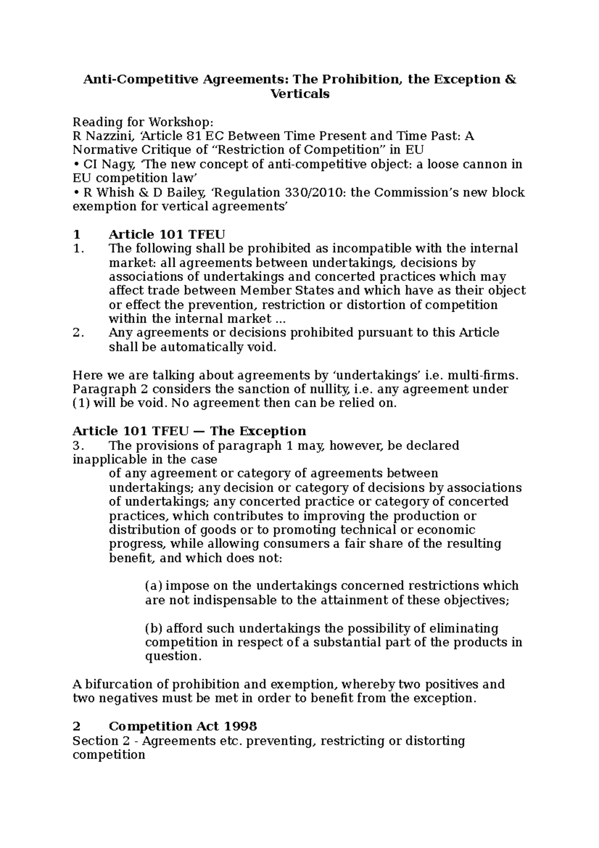 Anti-Competitive Agreements- The Prohibition, the Exception & Verticals ...