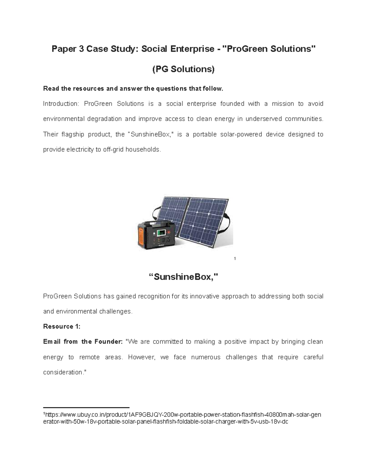 Paper 3 Exemplar - nothing - Paper 3 Case Study: Social Enterprise ...
