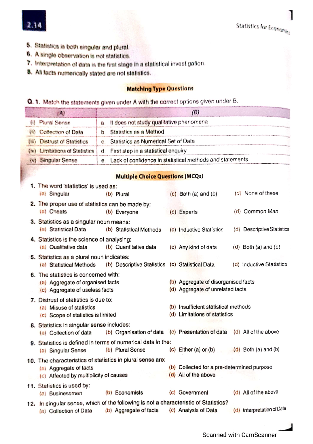 Ch 2 Statistics 1 2 Statistics For Economics 5 Statistics Is Both Singular And Plural 6 A