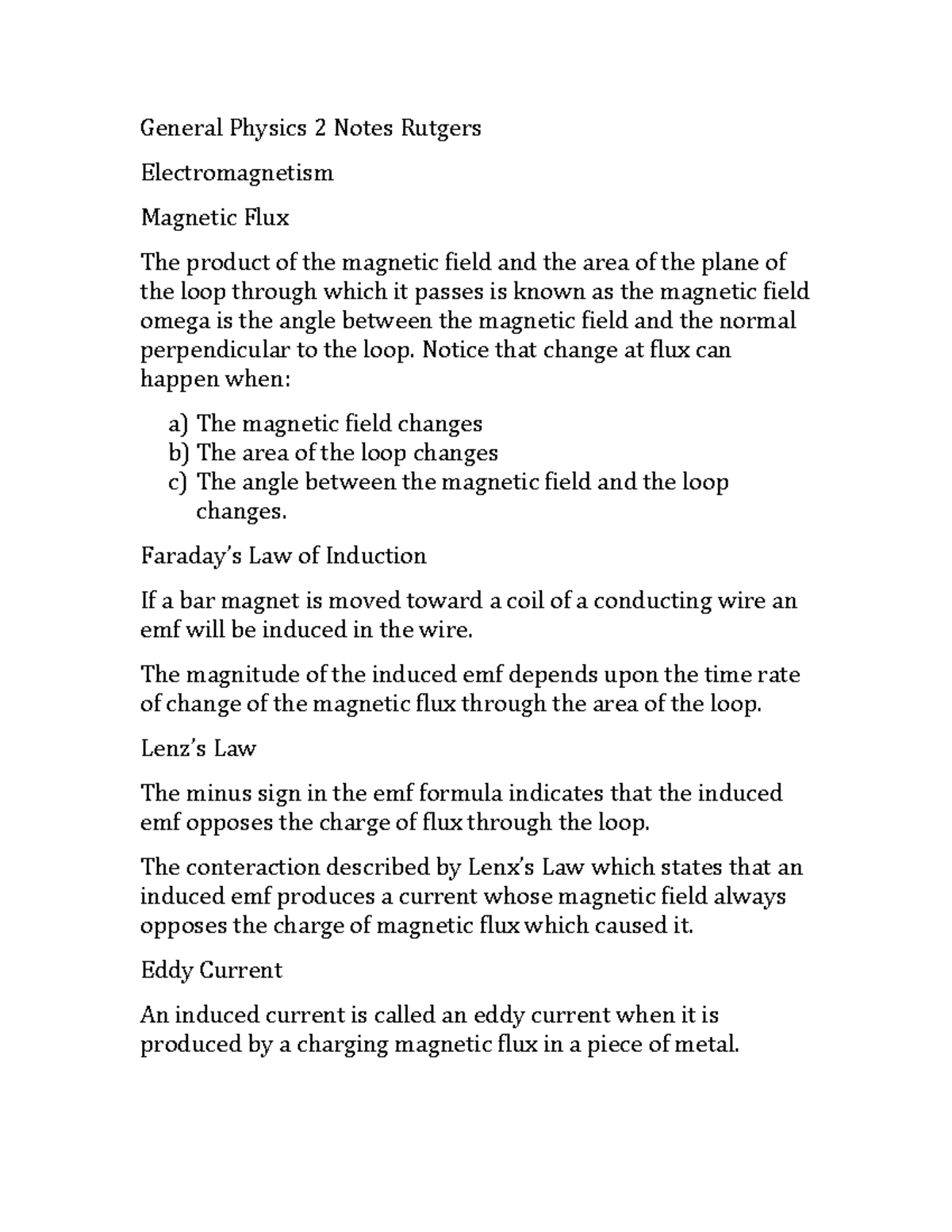Magnetism Notes - General Physics 2 Notes Rutgers Electromagnetism ...