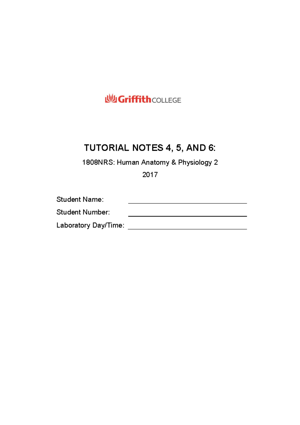 Workbook 4, 5 and 6 - book - TUTORIAL NOTES 4, 5, AND 6: 1808NRS: Human ...