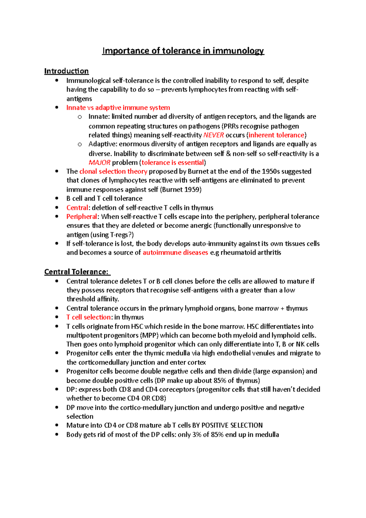 Tolerance essay - Importance of tolerance in immunology Introducion ...