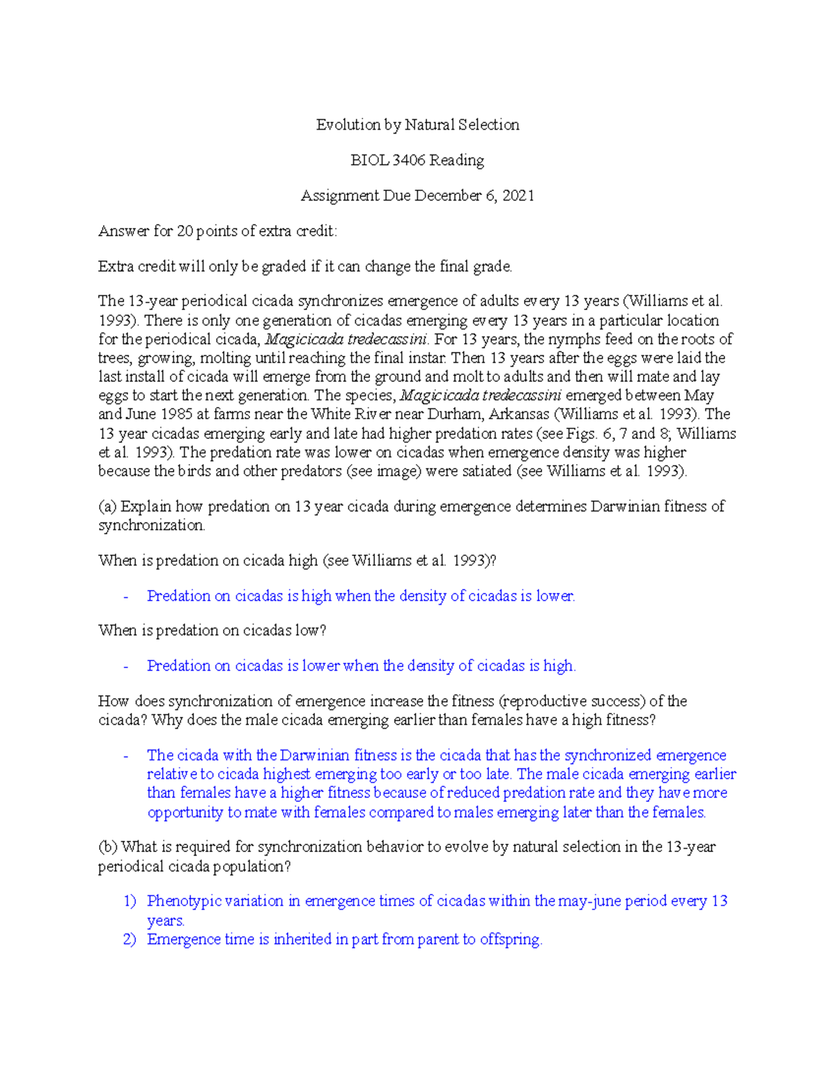 BIOL-Evolution extra credit - Evolution by Natural Selection BIOL 3406 ...