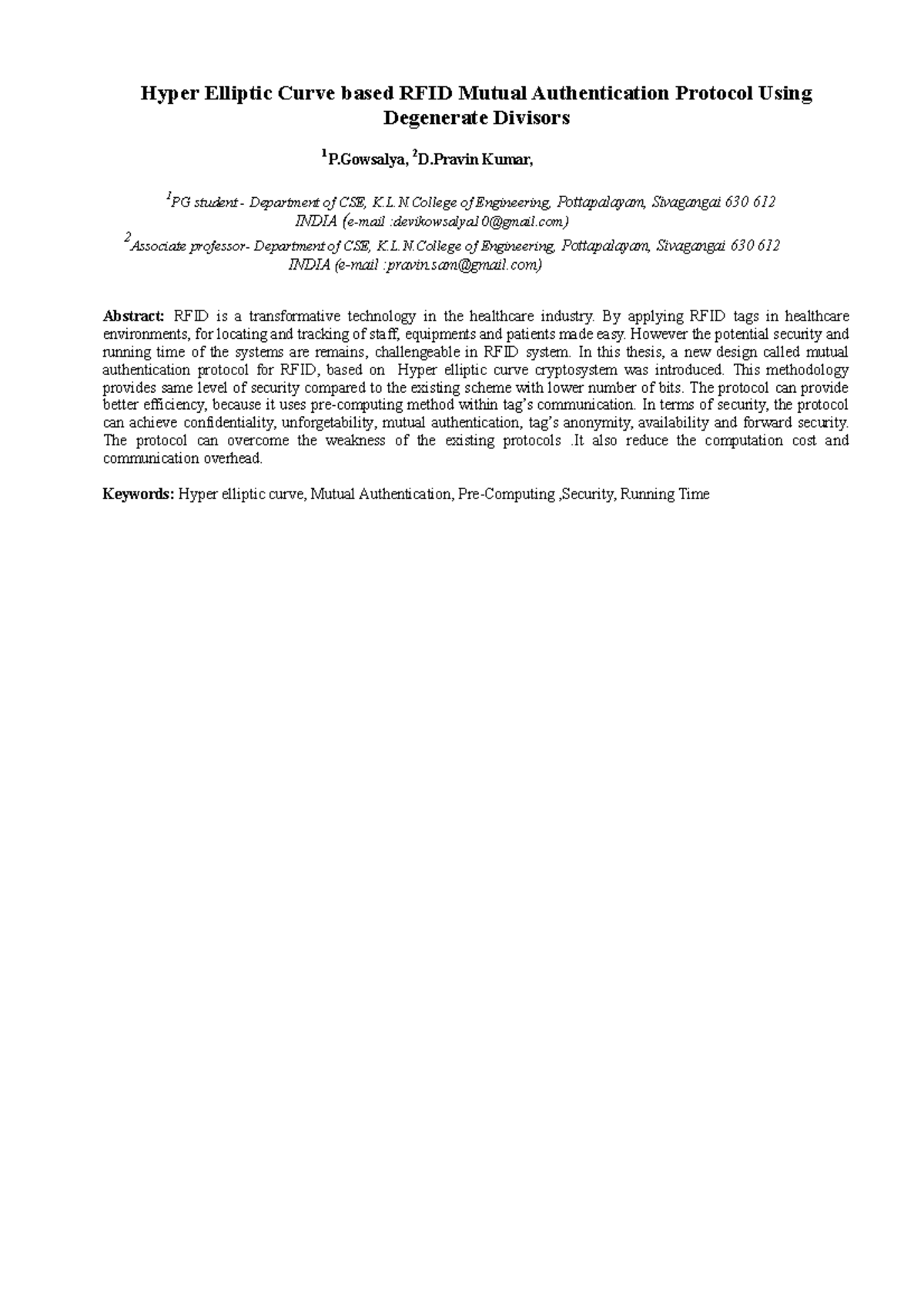 Hyper ECC - conference paper - Hyper Elliptic Curve based RFID Mutual ...