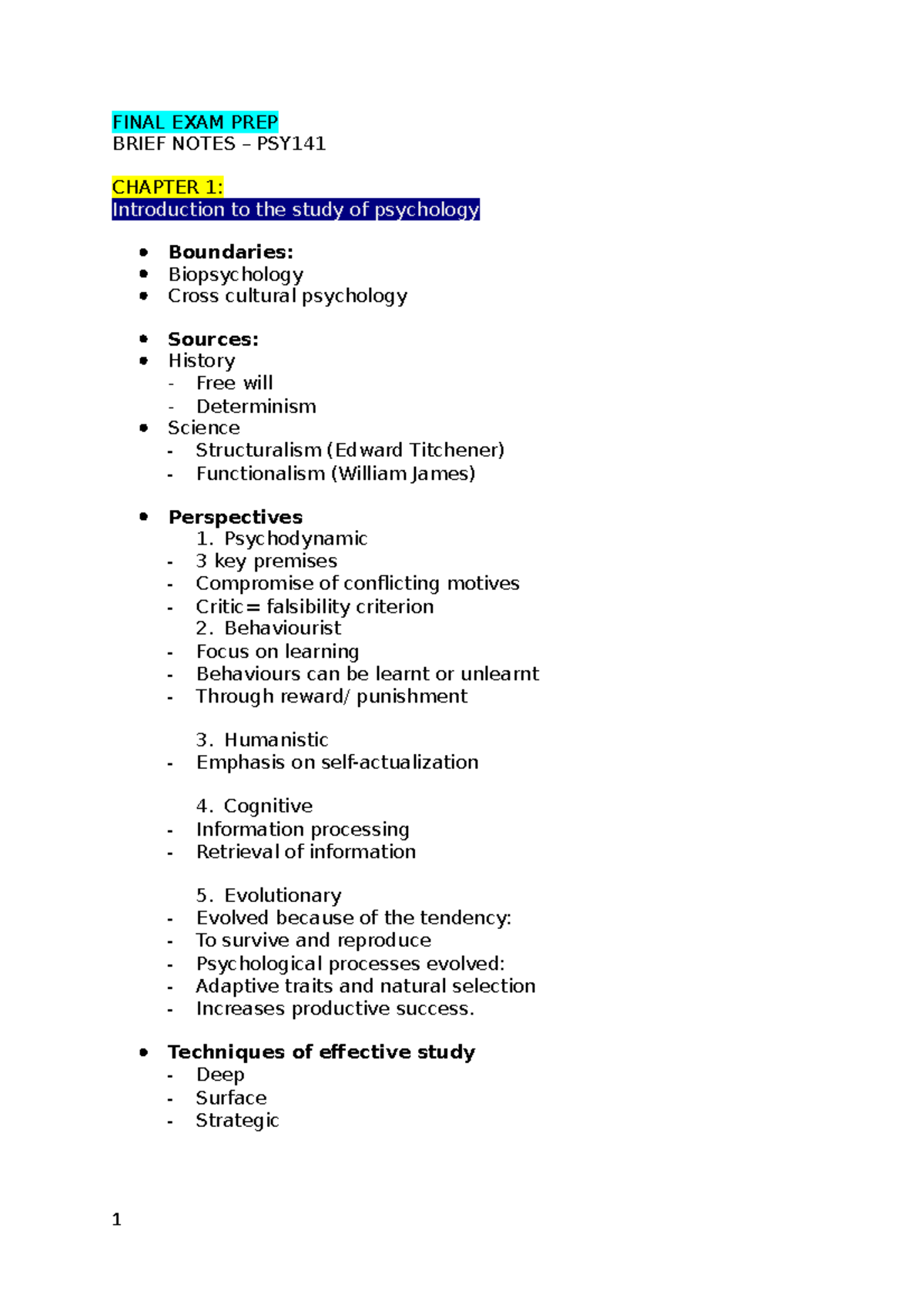 Final EXAM PREP - Summary of chapter 1-15 - FINAL EXAM PREP BRIEF NOTES ...