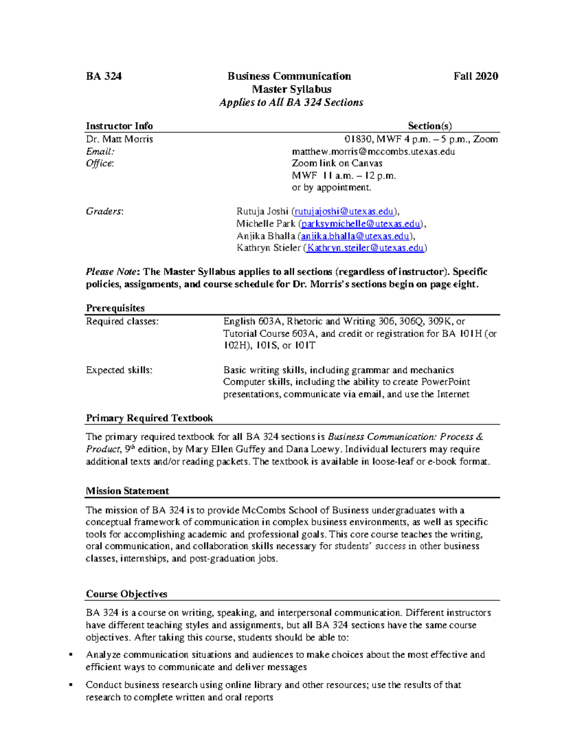 BA 324 - Business Communication - Morris - 01830 - BA 324 Business ...