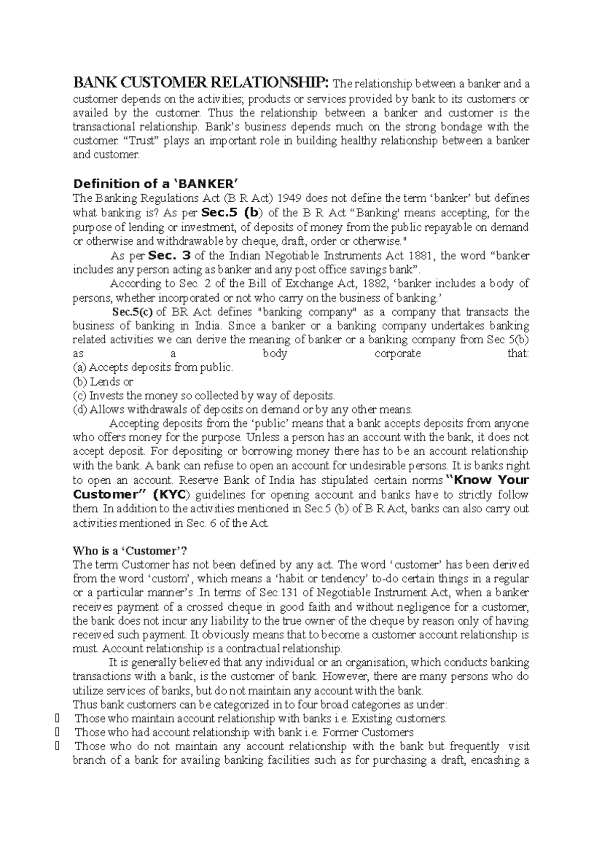 BANK Customer Relationship Ch-1 - BANK CUSTOMER RELATIONSHIP: The ...