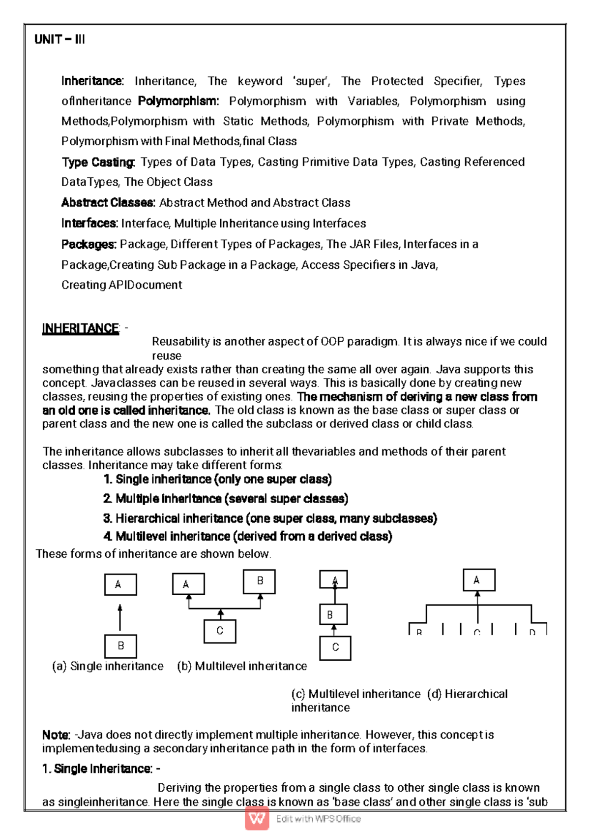 Java unit 3 - Good morning - UNIT–III Inheritance: Inheritance, The ... Java unit 3 - Good morning - UNIT–III Inheritance: Inheritance, The ...