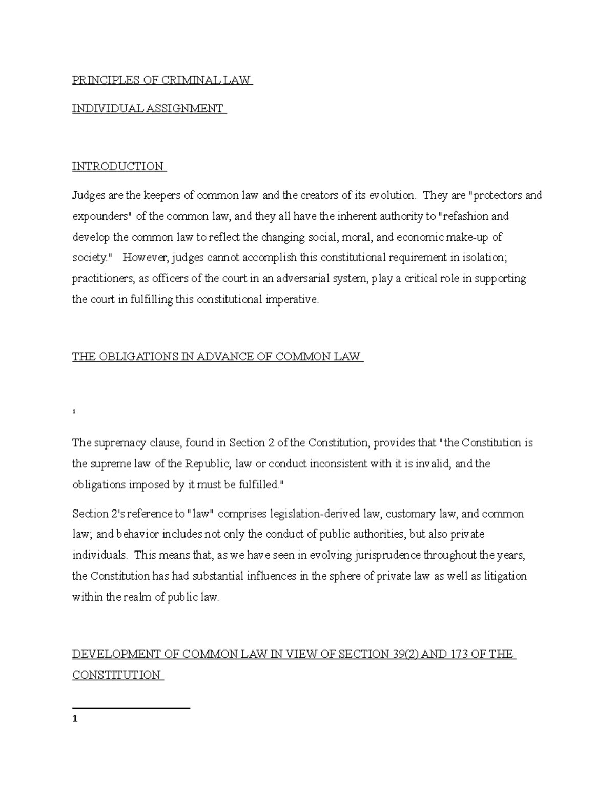 Criminal law essays - PRINCIPLES OF CRIMINAL LAW INDIVIDUAL ASSIGNMENT ...