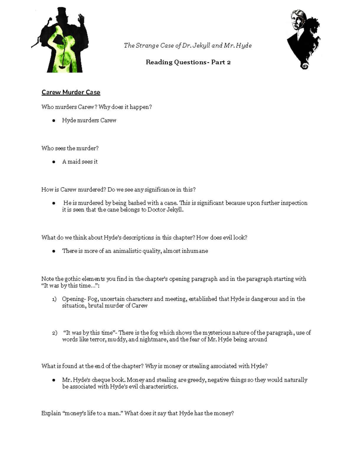 J & H Part 2 Reading Questions - The Strange Case of Dr. Jekyll and Mr ...