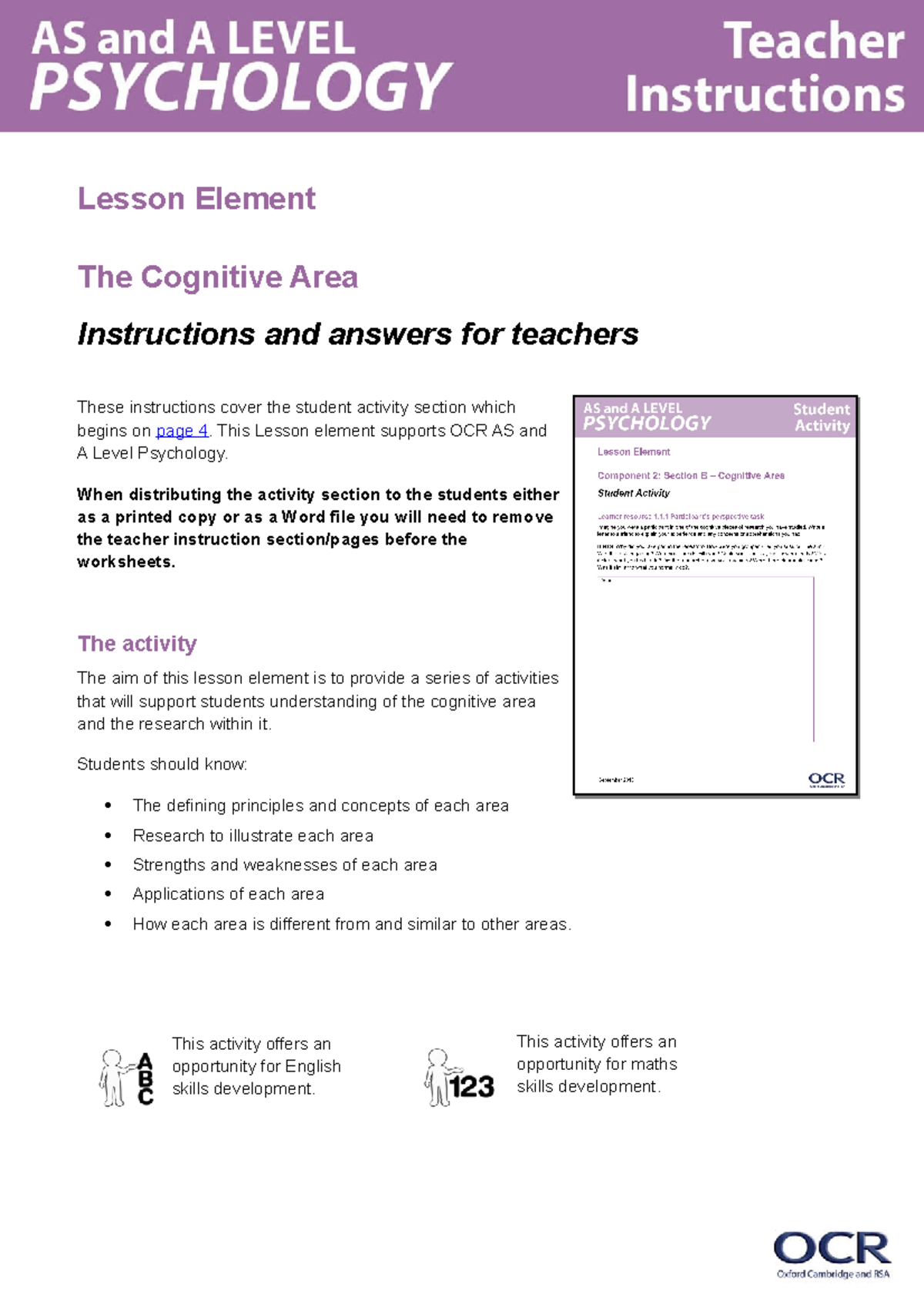 266402 the cognitive area lesson element lesson element - Lesson ...