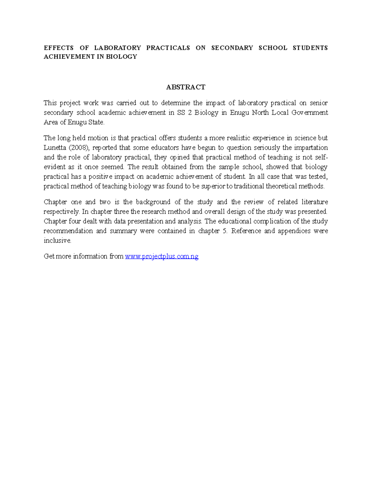 Effects OF Laboratory Practicals - EFFECTS OF LABORATORY PRACTICALS ON ...