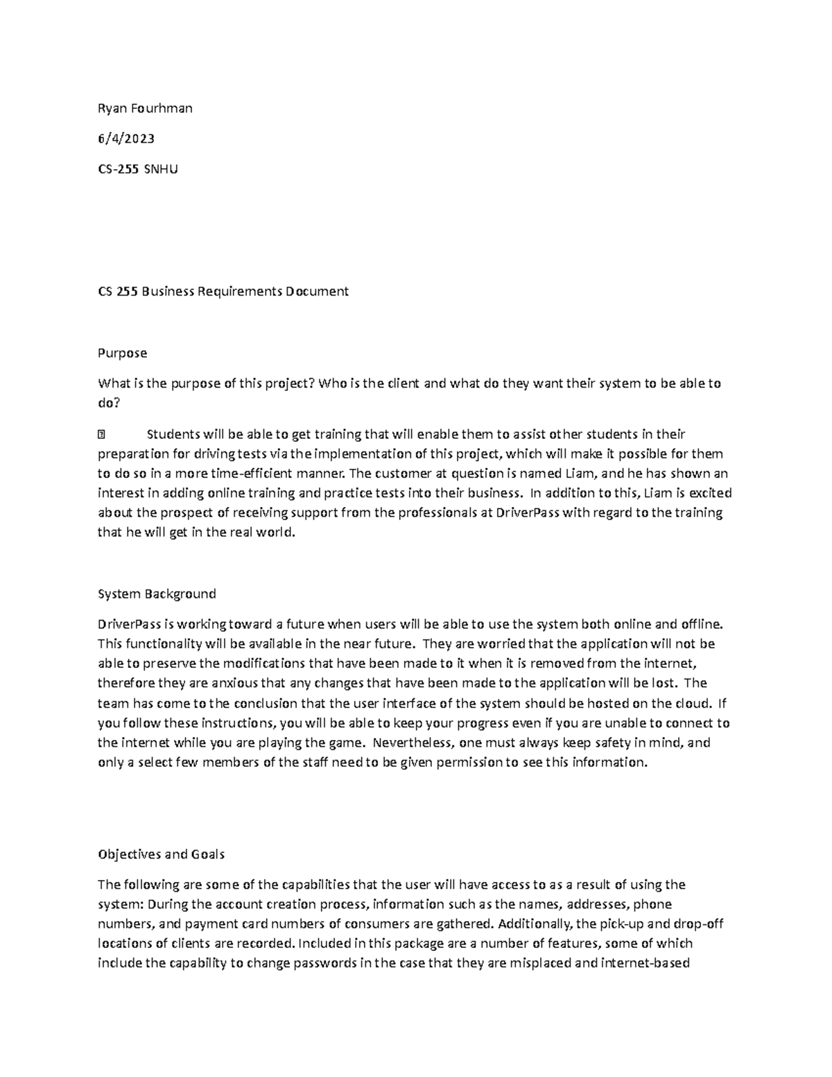 Cs 255 buiness 2.0 fourhman - Ryan Fourhman 6/4/ CS-255 SNHU CS 255 ...