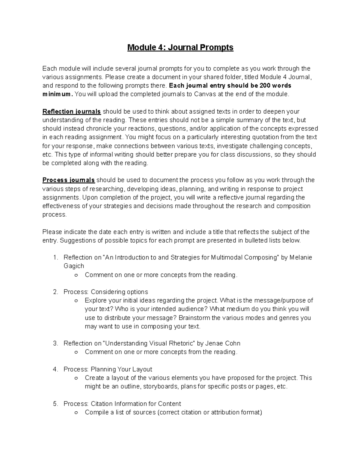 Process Journal Module 4 - Module 4: Journal Prompts Each module will ...