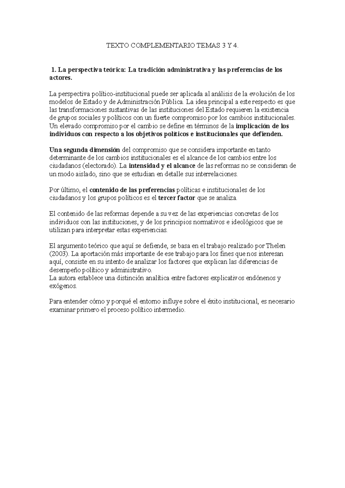 Texto complementario TEMA 3-4 - TEXTO COMPLEMENTARIO TEMAS 3 Y 4. La perspectiva teórica: La ...