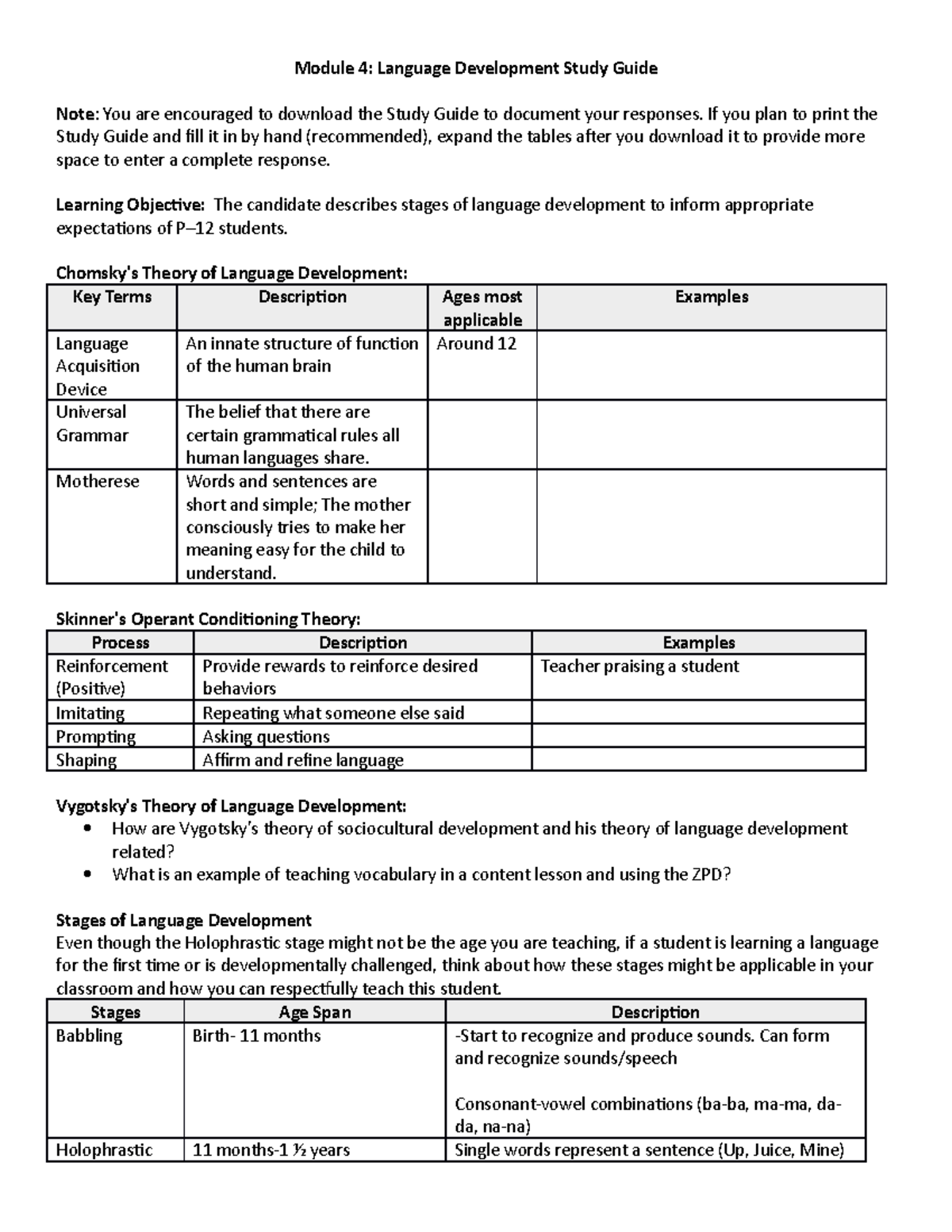 D307 M4 Study Guide - Module 4: Language Development Study Guide Note ...