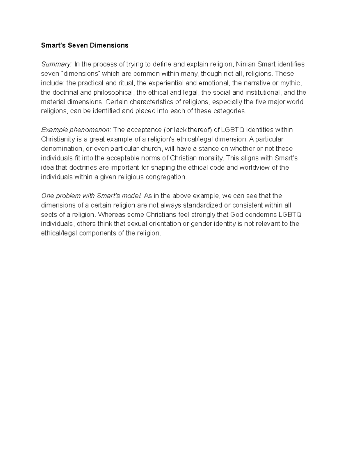 Week 1 Assignment Honors: Smart's Seven Dimensions - Smart’s Seven ...