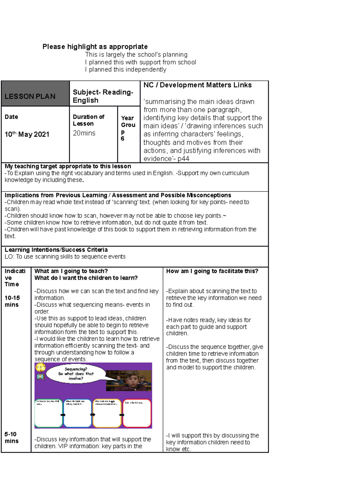 10th- Reading- LO- To use scanning skills to sequence events - Please ...