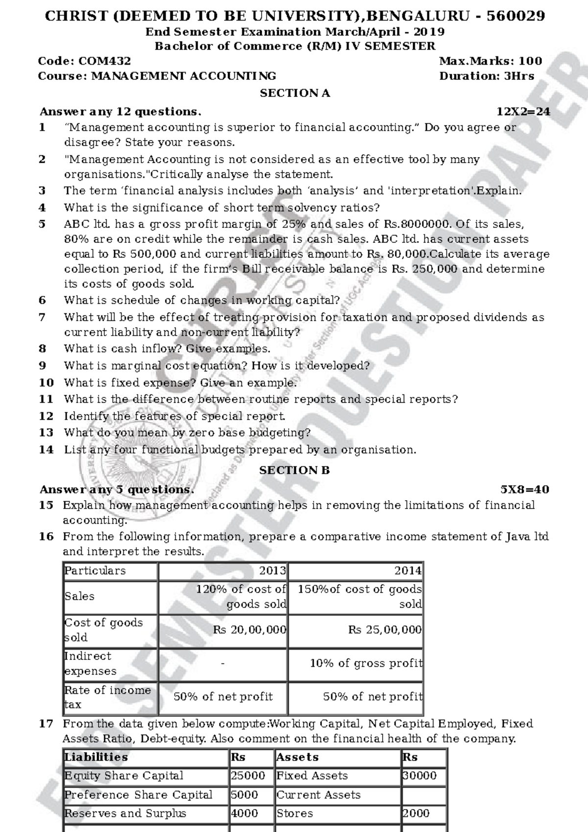 COM432 - PAPERS OF PAST YEAR - CHRIST (DEEMED TO BE UNIVERSITY ...