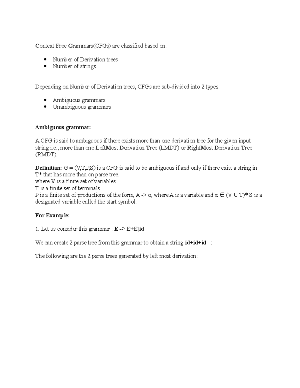 L-6(Ambiguity) - PL notes - Context Free Grammars(CFGs) are classified ...