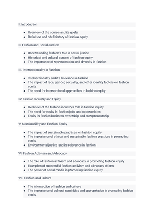 FAST Fashion Notes - I. Introduction Overview of the course and its ...