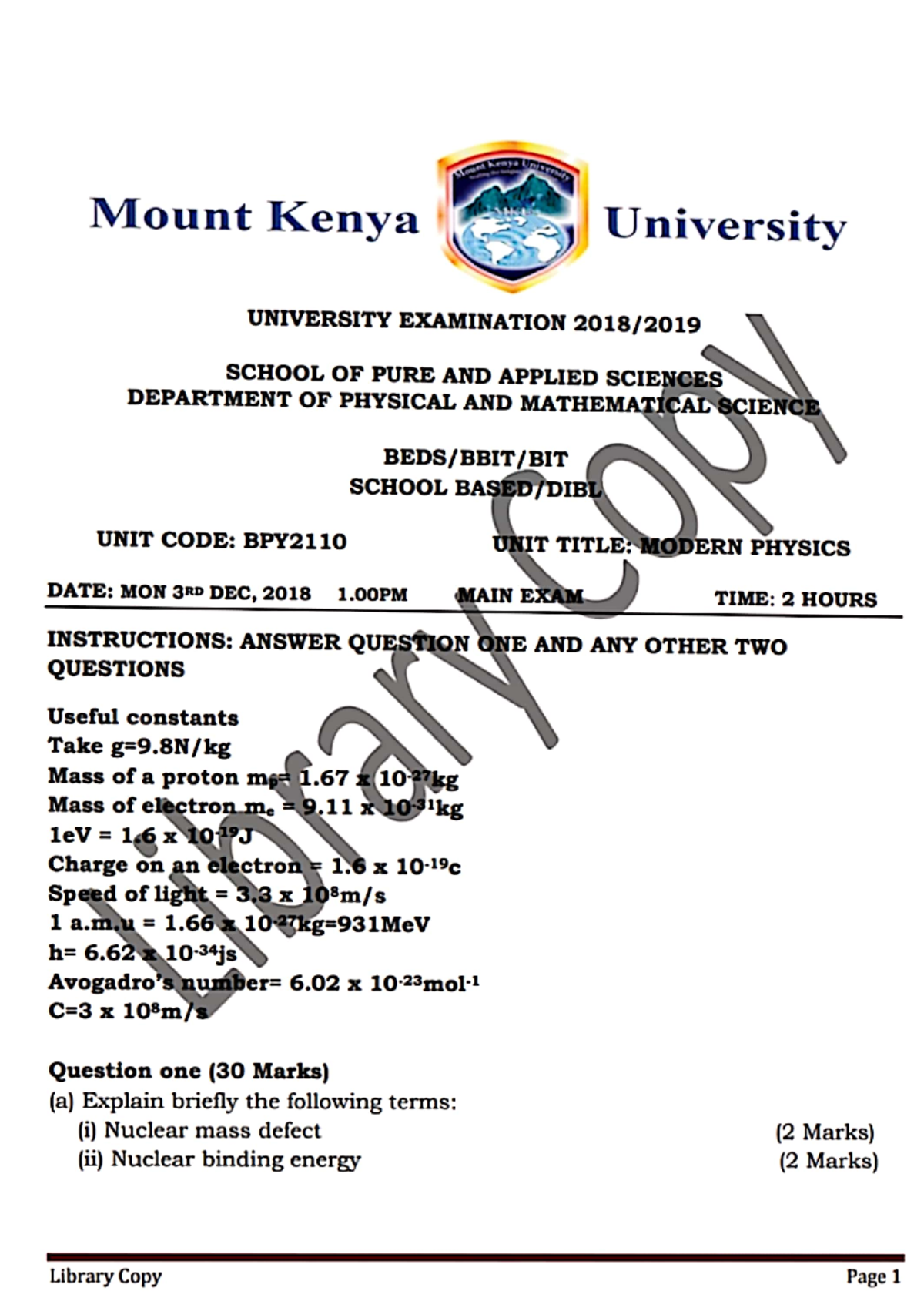 Modern physics past Papers - Studocu