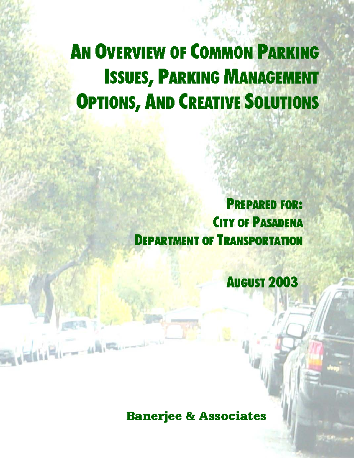 Parking Problems and Creative Solutions - Banerjee & Associates AUGUST ...