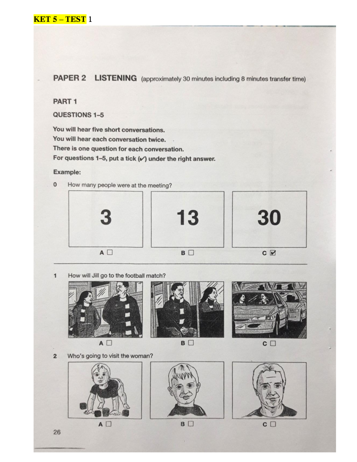 B1 Listening Practices Part 1 - Tài liệu Tiếng Anh - KET 5 – TEST KET 5 ...