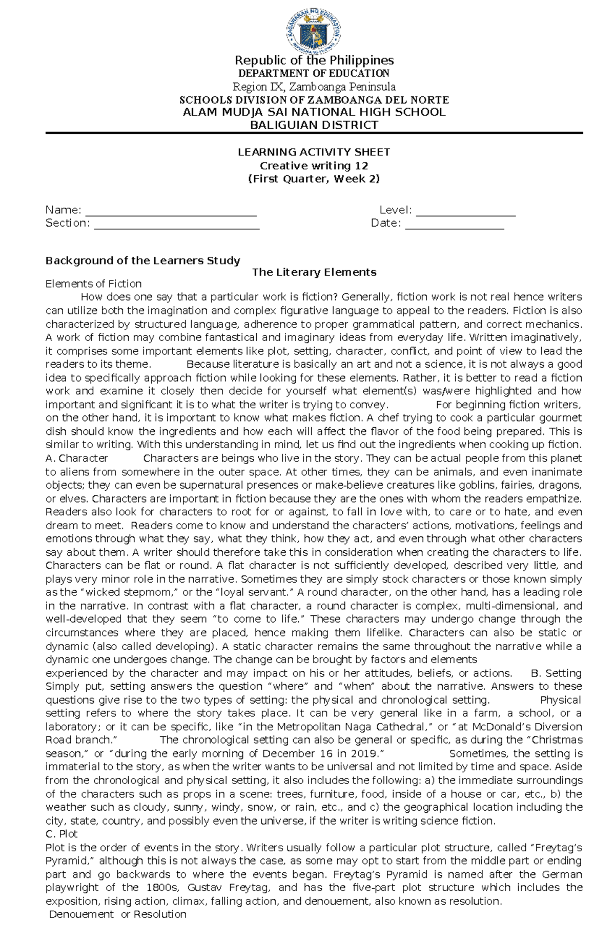 LAS Creative Writing 12 WK2 - Republic of the Philippines DEPARTMENT OF ...