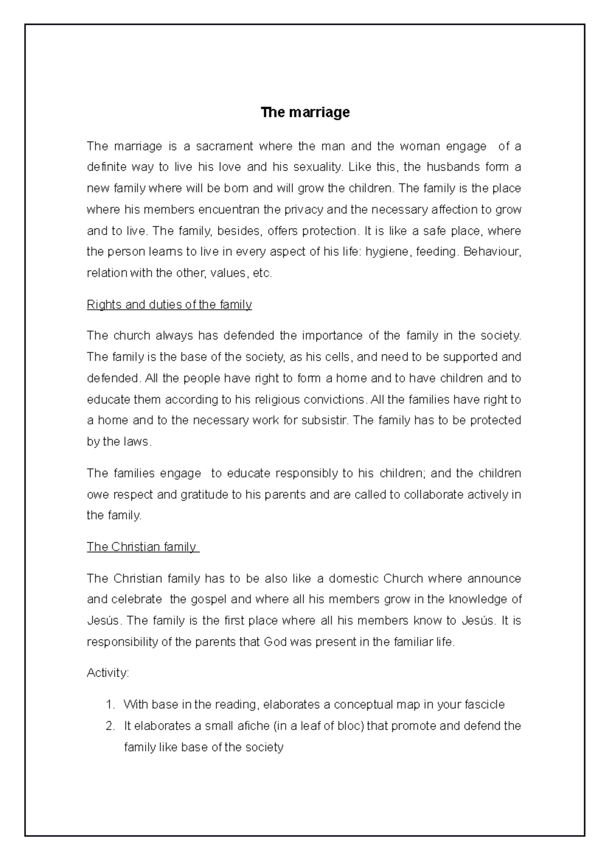 The marriage - The marriage The marriage is a sacrament where the man ...