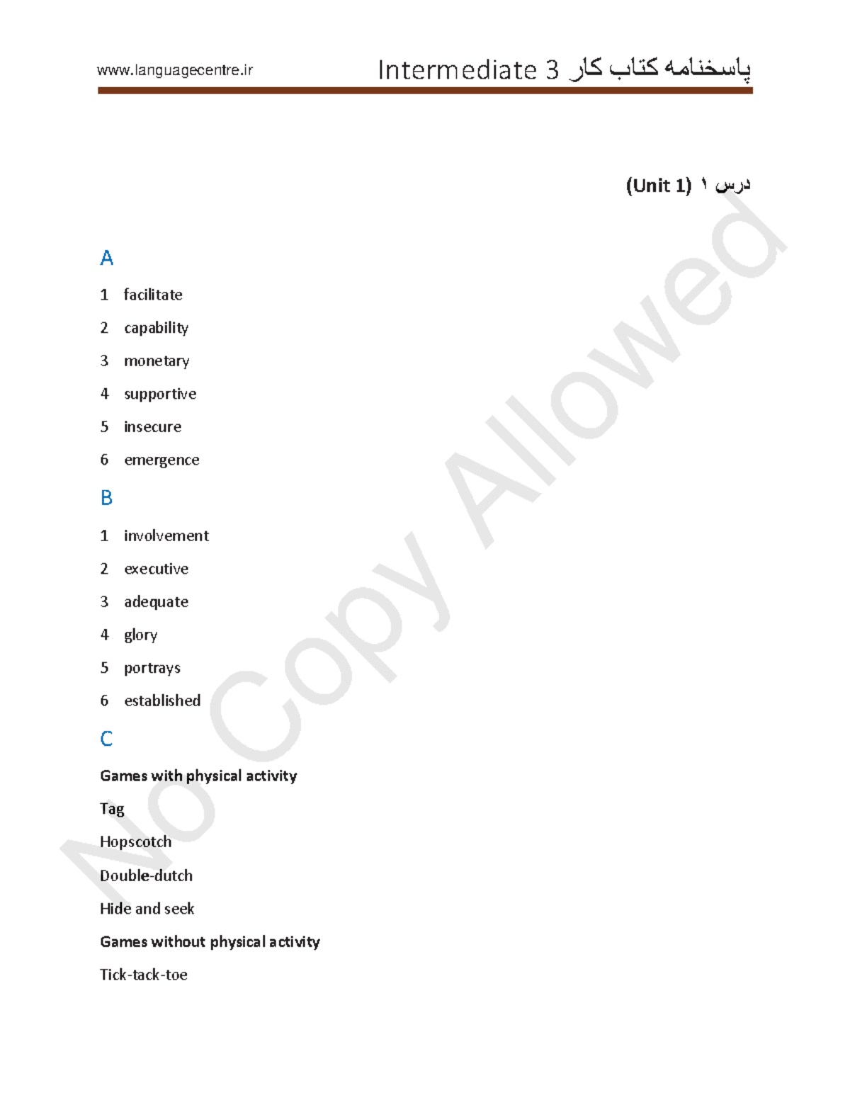 Intermediate 3 Workbook Answer Key - Intermediate 3کار کتاب پاسخنامھ ...